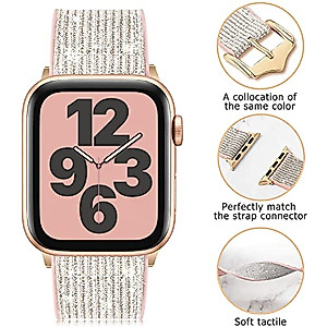 Compatible with Apple Watch Band 41mm 38mm 40mm 42mm 44mm 45mm, CTYBB Blingbling Sweatproof Genuine Leather and Silicone Band for iWatch Series 8 7 6 5 4 3 2 1 SE Ultra, (Starlight/Rose Gold,41mm 38mm 40mm)