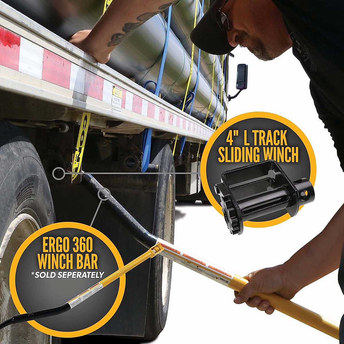 US Cargo Control Standard Sliding Winch for Double L Tracks (5-Pack), 4 Inch Winch Holds Up to 20 Feet of Webbing, Slides to Any Position for Winch Control, 5,500 LBS Working Load Limit