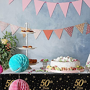 Tegeme 3 Pieces 50th Birthday Tablecloth Plastic Happy 50th Birthday Decorations 54 x 108 Inches 50th Birthday Decorations Men Women Happy Birthday Table Cover for Indoor Outdoor Party Supplies