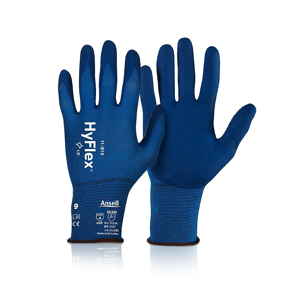 HyFlex 11-818 Multipurpose Gloves - Dexterity, Lightweight, Blue/Blue, Size Large (Pack of 12)