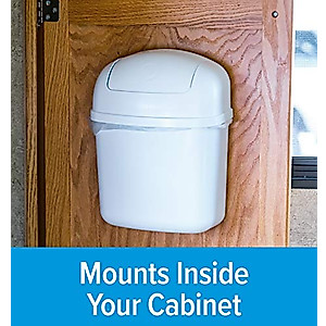Camco RV Cabinet Mount Trash Can | Ideal for Tight Spaces in RVs, Boats, Dorms, Kitchens, Bathrooms, Laundry Rooms, and More | Spring-Top Lid | 3-Quart, White (43961)