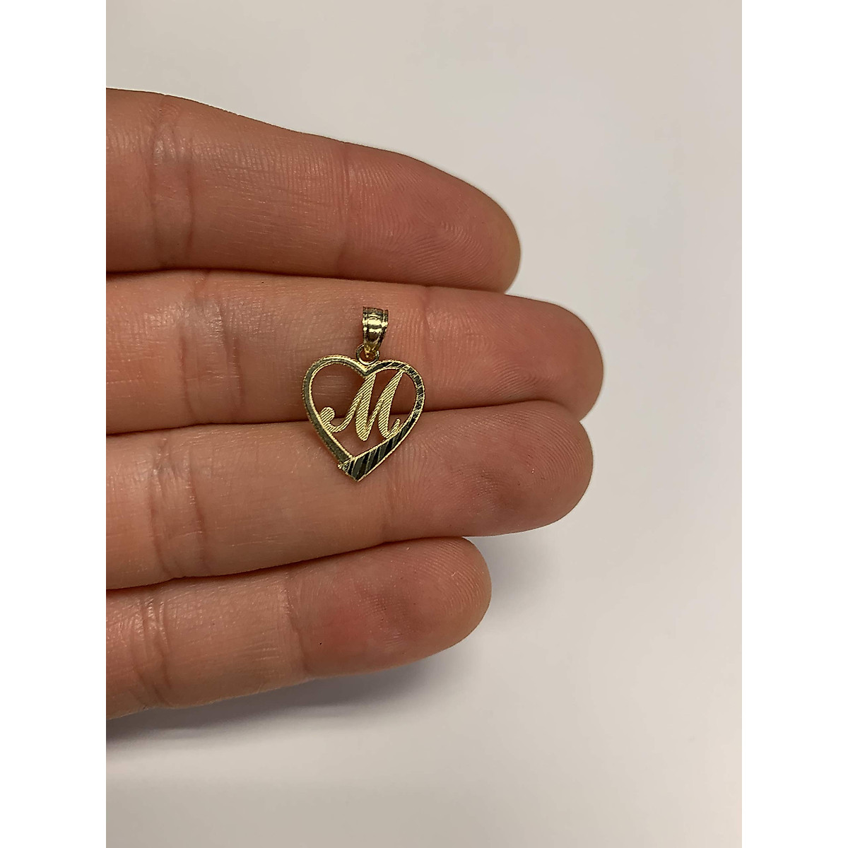 Ice on Fire Jewelry 10k Solid Gold Initial Pendant in Heart Frame with Diamond Cut Finish, Available in Different Letters of Alphabet Personalized Charm for Women (M)