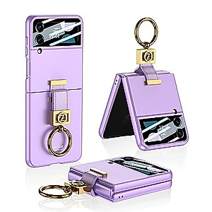 phone flip case Slim Case Compatible with Samsung Galaxy Z Flip 4 Case with Outer Screen Protector Case,Thin Hard PC Case Fashion Protective Case with Built-in Metal Ring phone screen protection ( Col