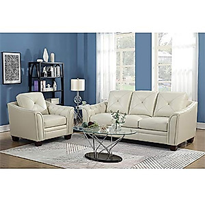 MAKLAINE 86" W Transitional Leather Tufted Fitted Back Sofa with Removable Seat Cushions, Leg Assembly Required, Seats up to 3 People, in Ivory Finish