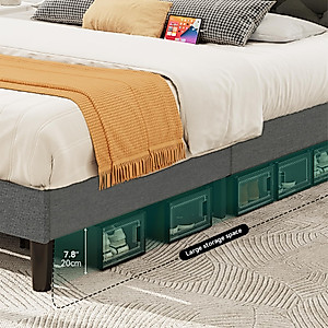 YITAHOME Queen Size Bed Frame, LED Bed Frame with Upholstered Adjustable Diamond Headboard, Platform Bed with USB Ports & Motion Sensor Light, Easy Assembly, No Box Spring Needed, Gray