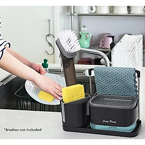 Dish Soap Dispenser for Kitchen with Sponge Holder, Dishcloth and Brush Holder, Countertop Caddy Organizer for Kitchen Sink Easy Fill with Funnel