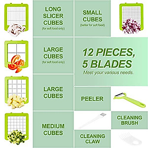 Food Dicer 5 Blades, Onion Dicer Chopper, Kitchen Chopper, Fruit and Veggie Chopper for Vegetables Chopper, Food Prep Chopper, Light Green