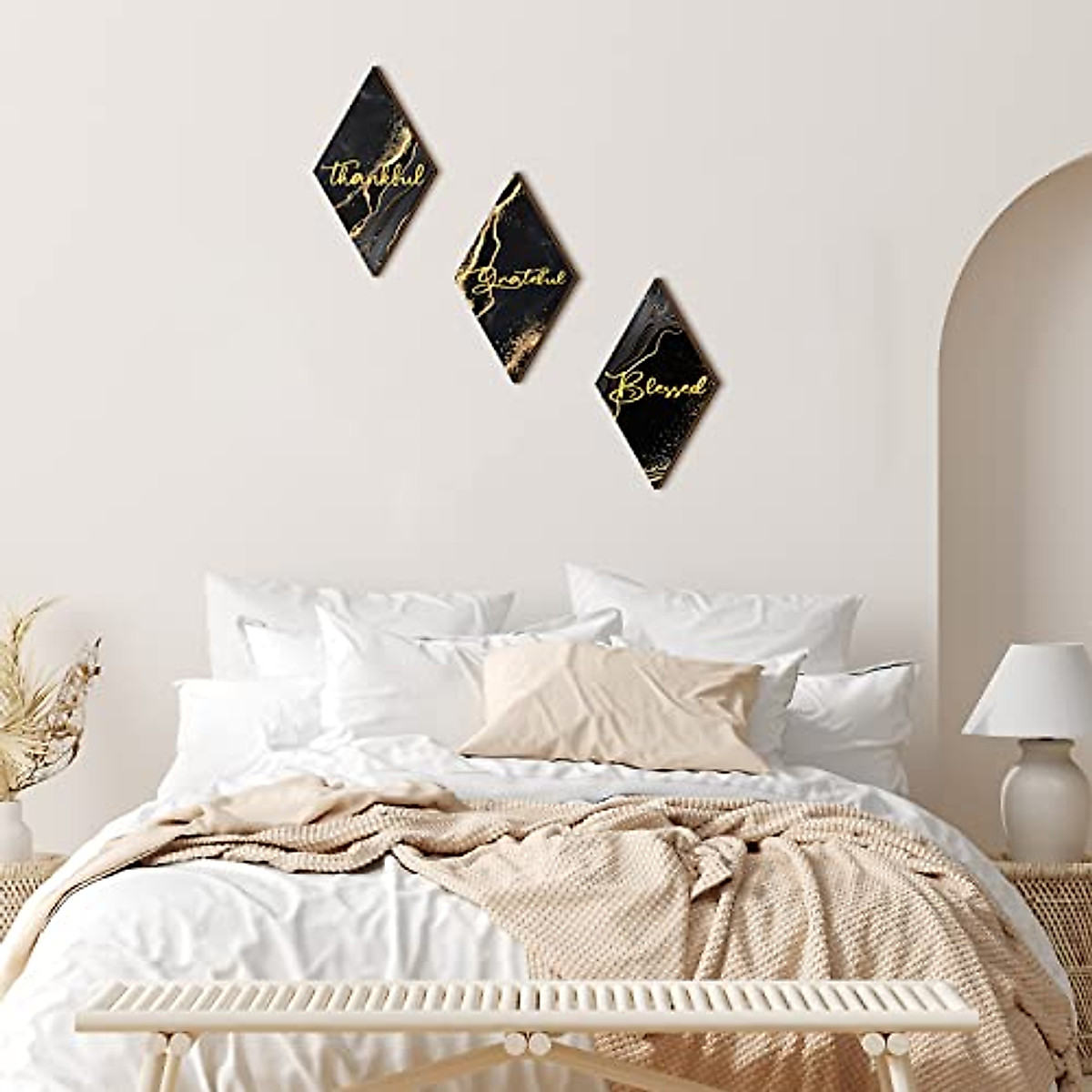 3 Pcs Marble Style Bathroom Wall Decor Thankful Grateful Blessed Wall Decor Black and Gold Farmhouse Rustic Art Wall Decor Wooden Bathroom Hanging Signs for Home Laundry Spa Room,11.8 x 6.7 Inches