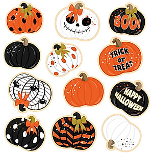 Quera 120Pcs Pumpkin Classroom Bulletin Board Decorations Halloween Cutouts Farmhouse Accents with Glue Point Dots for Halloween Fall Home Decoration Happy Halloween, Boo, Trick Or Treat,Spider
