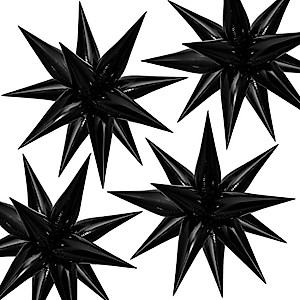 50pcs Black Star Balloons Mylar, Black Spike Explosion Star Foil Balloons Metallic, Black Starburst Cone Point Star Balloons for New Year Eve, Halloween, Graduation, Birthaday, Wedding Decorations