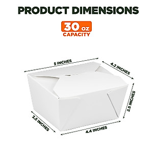 Fit Meal Prep 50 Pack 30 oz Paper Take Out Containers 5 x 4.2 x 2.5 - White Lunch Meal Food Boxes #1, Disposable To Go Packaging, Microwave Safe, Leak Grease Resistant for Restaurant and Catering