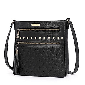 CLUCI Crossbody Bags Purses for Women, Leather Messenger Tassel Bag, Medium Travel Handbags Multiple Pockets, Fall Vintage Shoulder Bags Black