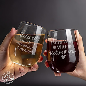 Retirement Gifts for Women - 17 Oz Retirement Stemless Wine Glass Set of 2 - Funny Retired Wine Glass Gifts - Christmas Gifts For Government Retirees - Cool Retirement Gifts for Retired Mom
