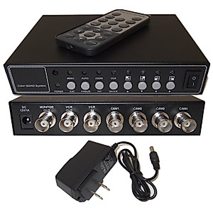 Evertech Office Home Analog Video Security Camera CCTV Color Quad Splitter Processor 4 Channel/Port Real Time with Remote Control