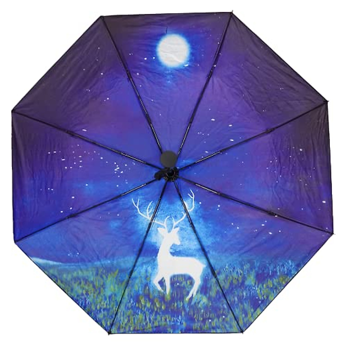 LLanxiry Umbrella Small Compact Travel Umbrellas for Rain Mini Folding Portable Automatic Open/Close Umbrella for Man/Women (elk starry sky)