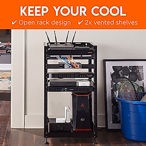 ECHOGEAR 20U Open Frame Rack & Caster Kit - Heavy Duty 4 Post Design Includes 2 Vented Shelves - Add Wheels to Your Serve Rack in Minutes