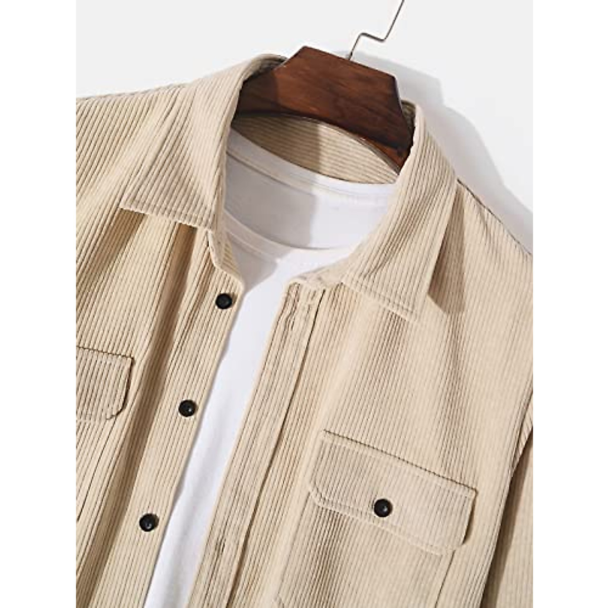 ZAFUL Pocket Patch Solid Color Corduroy Shirt Coffee M