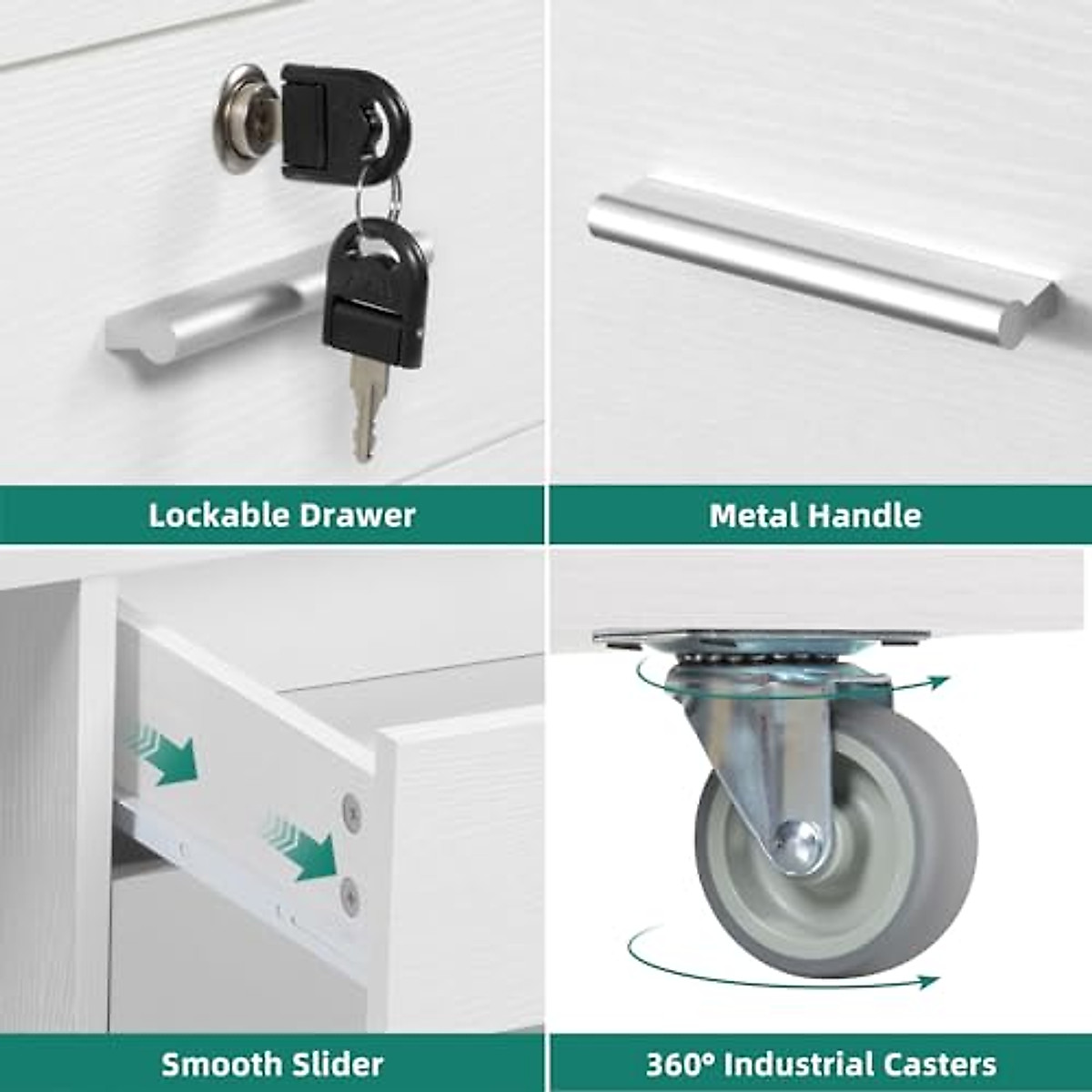 YITAHOME Wood Lateral File Cabinet, 2 Drawer Mobile Storage Cabinet, Fits A4, Letter and Legal Printer Stand with Open Storage Shelves, Modern Filing Cabinet for Home Office, White