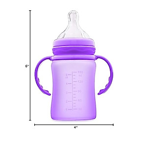 Hamarue 3-in-1 Glass Sippy Cups for Toddlers | Silicone Coated Glass Baby Bottles | Non-Toxic Transition Cup for Baby with Removeable Handles | Baby Straw Cup NB+,3M,6M,12M (Purple, 5 oz)