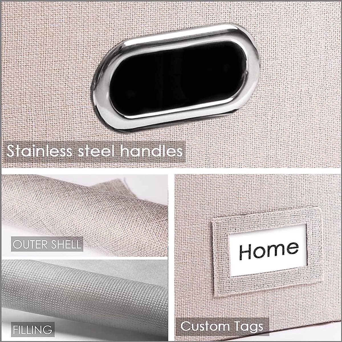 PRANDOM File Organizer Box - Set of 4 Collapsible Decorative Linen Filing Storage Hanging File Folders with Lids Office Cabinet Letter Size Light Grey (15x12.2x10.75 inch)