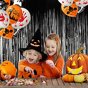 TUPARKA 3 Pcs Foil Curtains Photo Backdrop Props Shimmer Curtain for Halloween Haunted House Party Decorations (Black)