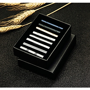 Jstyle 8Pcs Tie Clips for Men, Matte and Shiny Tie Clip Set with Elegant Gift Box, Classic Tie Bar Set for Regular Ties Necktie Wedding Bussiness Anniversary Tie Pin Clips