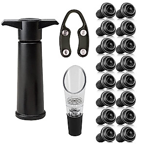 Wine Vacuum Stoppers Set 16Pcs with a Wine Saver Vacuum Pump, a Foil Cutter and a Wine Pourer, Reusable & Resealable Bottle Sealer Keeps your Wine Perfectly Fresh