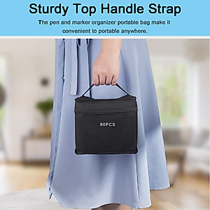 chfine Marker Case, Canvas Zippered Pen Bag Pencil Organizer for 80 Pcs Markers, Soft Stationary Storage Portable Large Capacity Organizer for School Students Teen Boys Girls, Black