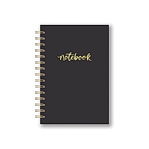 Studio Oh! Hardcover Leatheresque Spiral Notebook Available in 6 Colors, Pitch Black
