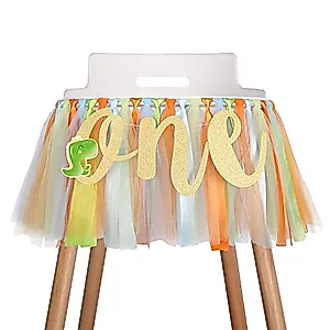 Dinosaur Highchair Banner for Baby - Party Theme Pull Flag, High Chair Fabric Garland, 1st First Birthday Banner, Photo Props, Handmade