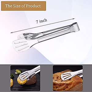 6PCS Serving Tongs, 7Inch Buffet tongs, Stainless Steel Food Tong Small Serving Utensils for Cooking, Entertaining, Salad, Barbecue, Buffet, Toast and Steak by Sunenlyst (Stainless buffet tongs)