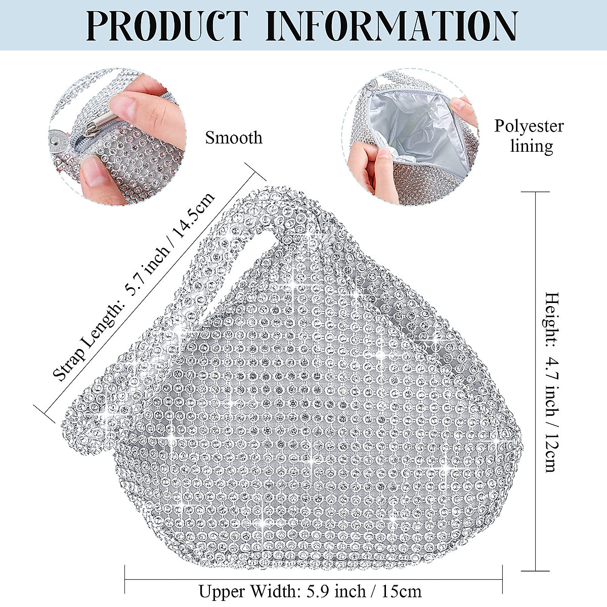 Sanwuta 4 Pcs Silver Clutch Purses for Women Evening Rhinestone Jewelry Set Necklace Earrings Bracelet Prom Wedding Accessories(Triangle Style)