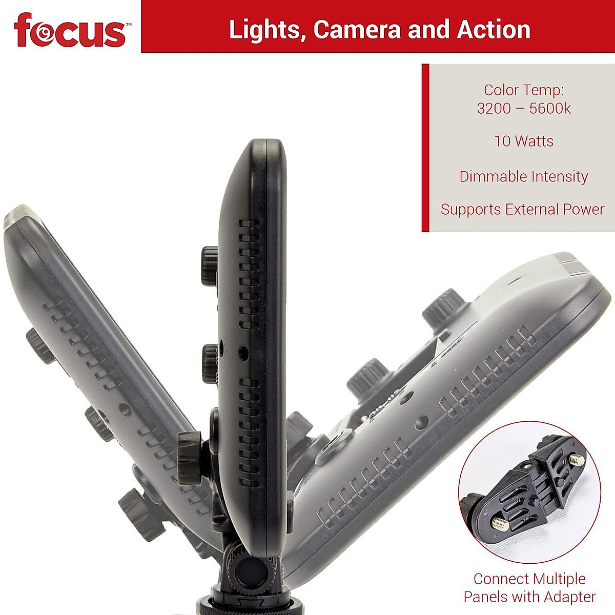 Focus Camera Video Light – 204 LED Dimmable, Ultra Slim and High Power On-Camera Lighting Panel - Built-in Color Temperature Switch – Universal Hot Shoe for Sony, Canon, Nikon, Pentax, DSLR Cameras