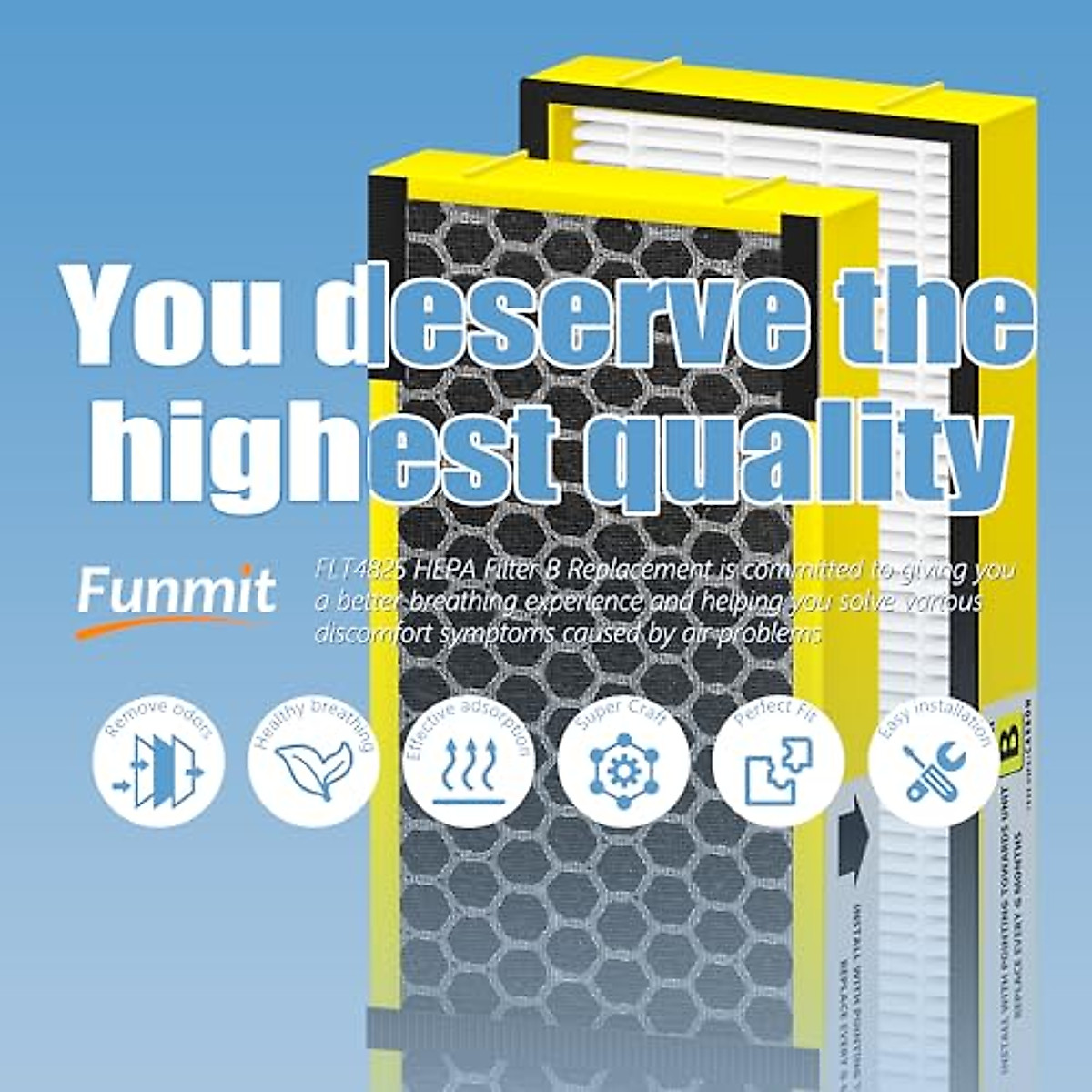 Upgrade FLT4825 HEPA Filter B Replacement for AC4825, AC4300, AC4900, AC4825DLX, AC4850, CDAP4500, AP2200 Air Purifier, 4 Pack