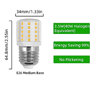 LED KEI D34L Refrigerator Light Bulb AC 100-265v 3.5w 40 Watt Halogen Equivalent E26 Fridge Appliance A15 Daylight White 6000K 2 Pack
