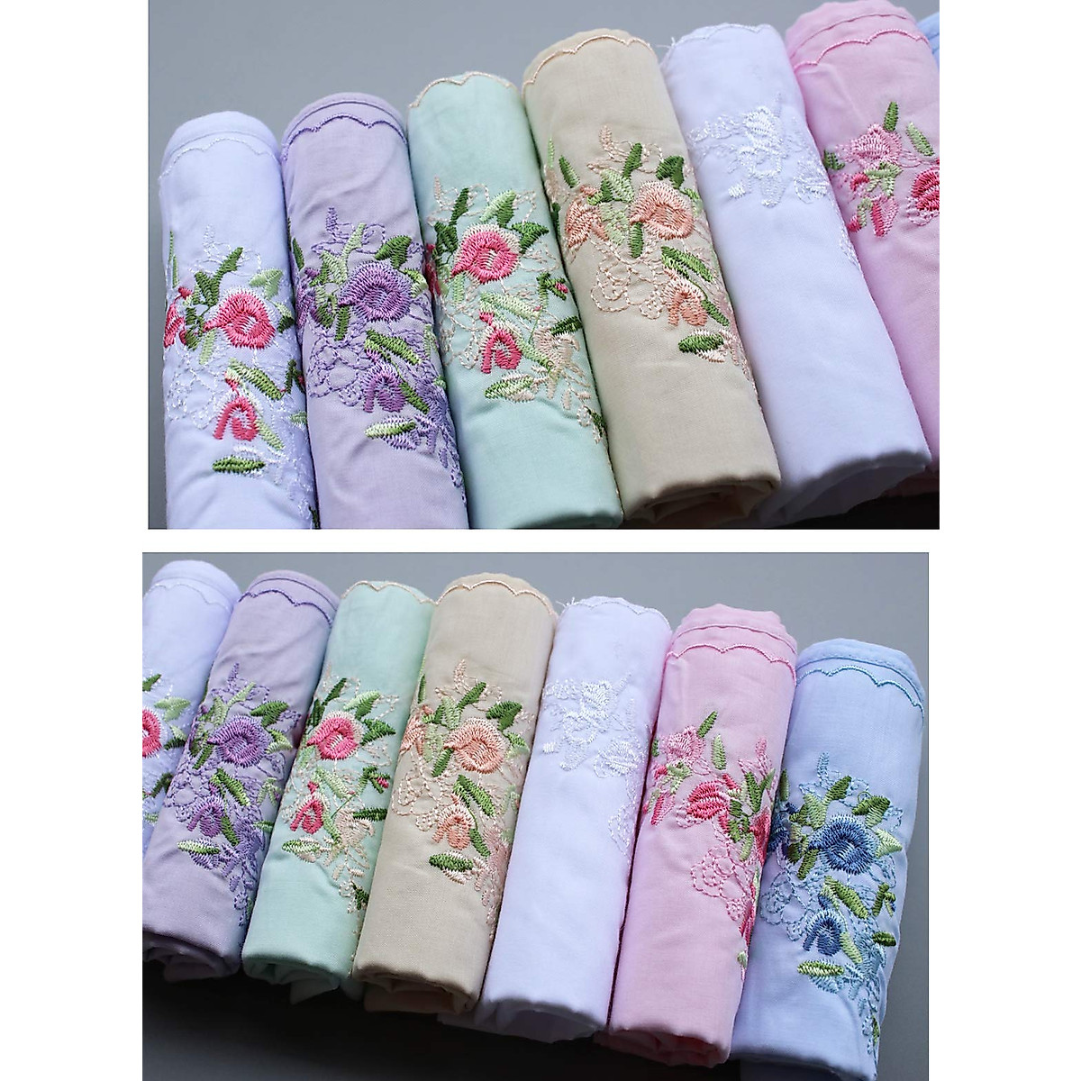 Women's Handkerchiefs 100% Cotton Rose Embroidery Hankies 17"