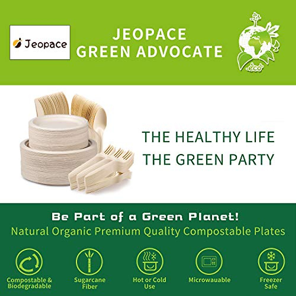 Paper Plates Heavy Duty,Paper Plates Set,Dinner Plates Set,Sugarcane Disposable Paper Plates Set Eco,9 Inch and 7 Inch Party Plates,Forks,Knives and Spoons Set for 50 People [250 PCS]