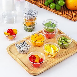 AOZITA [60 Sets - 2 oz Jello Shot Cups, Portion Cups With Lids, Small Plastic Containers with Lids, Airtight and Stackable Souffle Cups