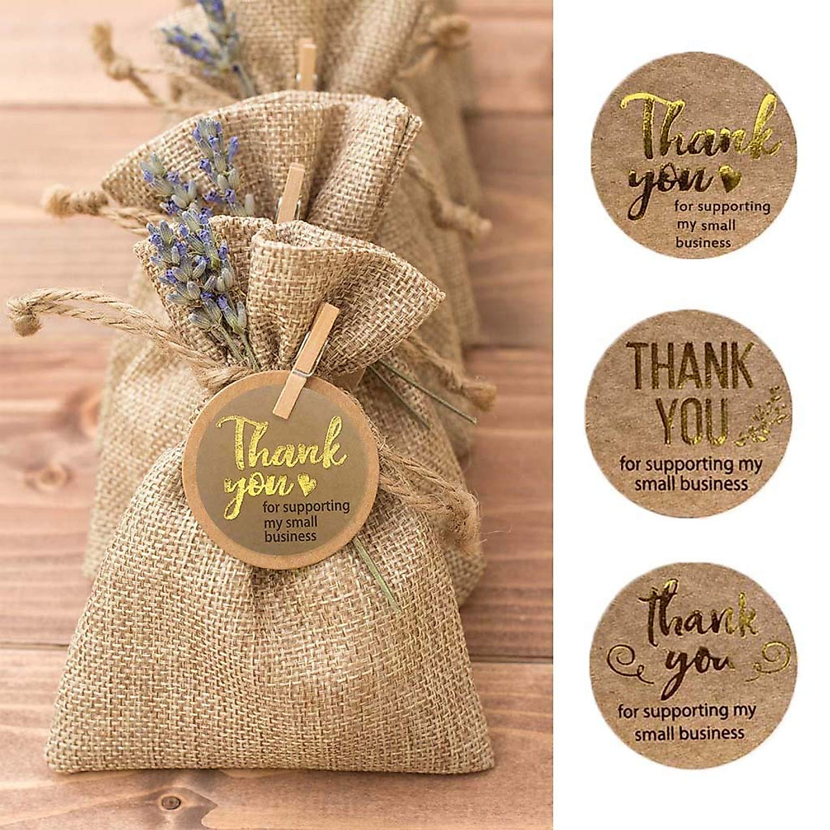LIANXUE 500pcs/roll Thank You for Supporting My Small Business Kraft Stickers with Gold Foil Round Labels Handmade