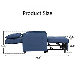 ChicFurnit Sleeper Chair, 3-in-1 Convertible Chair Bed with USB Ports, Pull Out Couch with Side Pocket, Adjustable Single Armchair Sofa Bed for Living Room, Apartments & Studios, Linen Navy