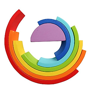 kizh Wooden Rainbow Stacker Nesting Puzzle Blocks Tunnel Stacking Game Building Blocks Color Shape Matching Jigsaw Educational Toys Puzzle for Kids Baby Toddlers Children