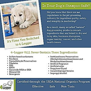 4Legger Organic Dog Shampoo USDA Certified, Hypoallergenic Dog Shampoo, Dog Coconut Shampoo, Gentle Fragrance Free Dog Shampoo with Aloe for Soothing Relief of Dry, Itchy, Sensitive Allergy Skin 16 oz