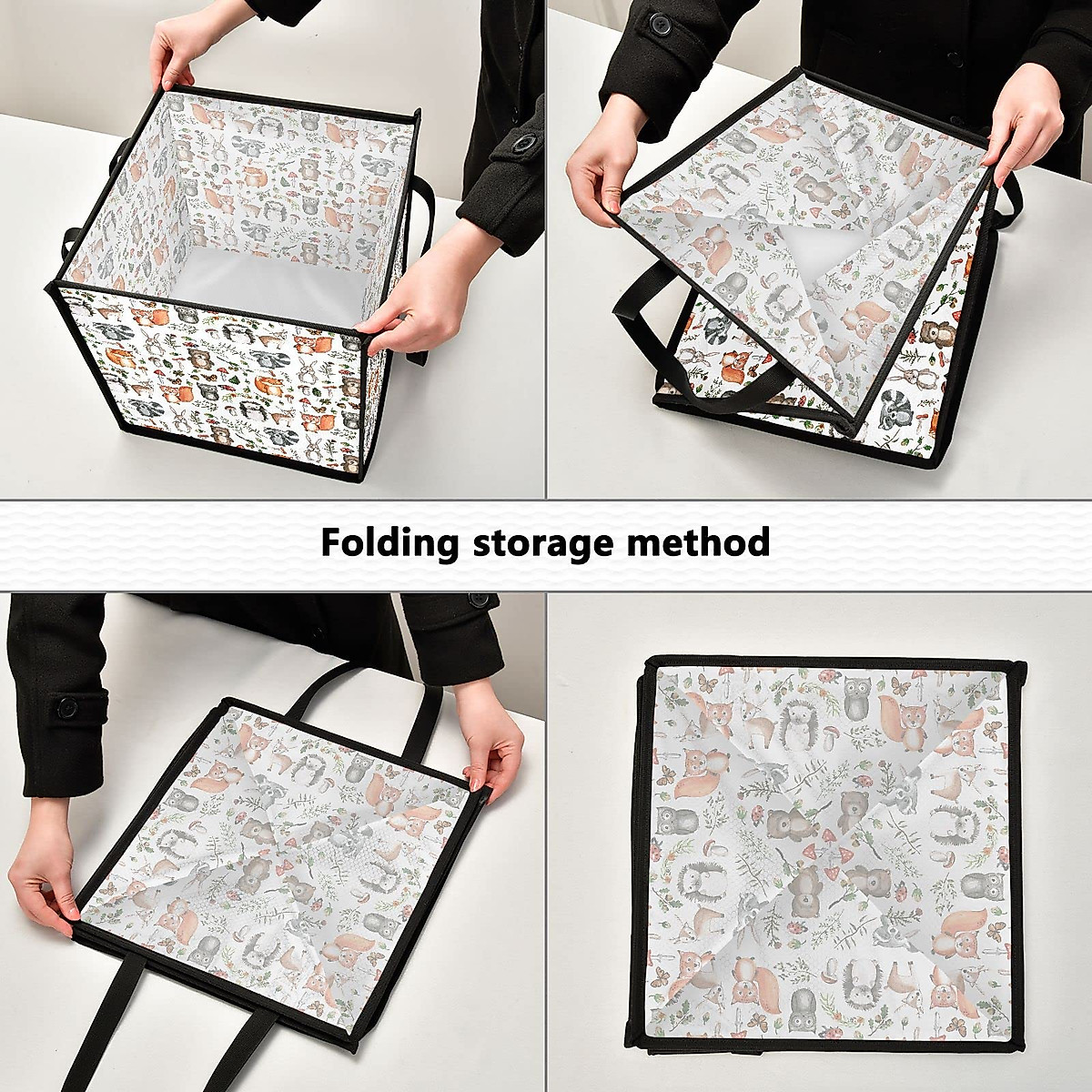 senya Large Collapsible Storage Bins with Handles Woodland Animals Foldable Laundry Hamper Cubes Fabric Basket Closet Organizer Containers Box for Home Bedroom Office 13 x 13 x 13in B06D22016