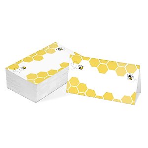 Table Place Card, Bumble Bee Themed Tent Style Cards, Pack of 25 Half-Fold Reception Place Cards, Perfect for Baby Showers, Party, Birthday and Special Events A34