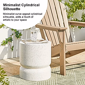 Giltzhome Antique Decorative Garden Stool 17.25”H Heavy Duty Faux Terrazzo Accent Table Side Table Plant Stand for Garden Patio Lawn Home Indoor Outdoor, White