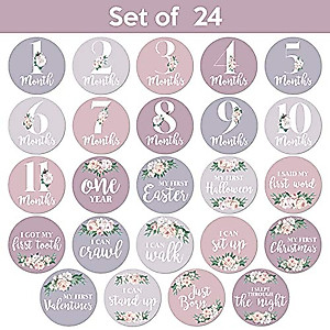 Baby Monthly Stickers | Floral Baby Milestone Stickers | Newborn Girl Stickers | Month Stickers for Baby Girl | Baby Girl Stickers | Newborn Monthly Milestone Stickers (Set of 24)