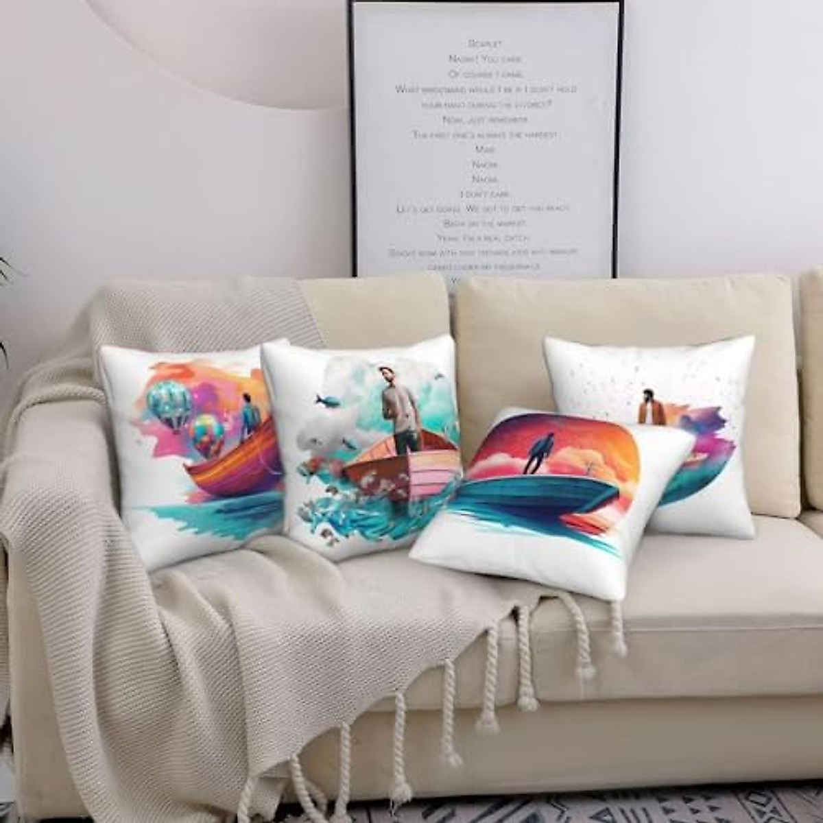 Boat Ocean Throw Pillow Covers 14x14 Throw Pillows Set of 4 Winter Decorations for Home Porch Enhance Your Living Room or Couch with Cozy Fall and Halloween Themes Bringing Warmth to Your Home Decor