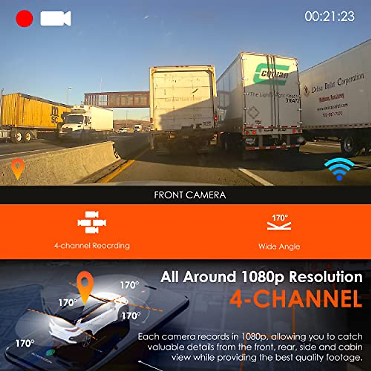 RexingUSA R4-4 Channel Dash Cam W/All Around 1080p Resolution, Wi-Fi, GPS, IR Night Vision, Parking Mode, Collision Detection, Type-C Port
