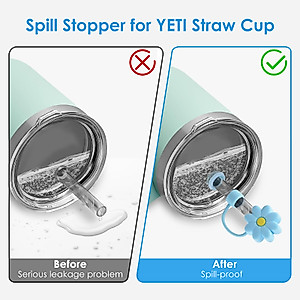 ERKOON Silicone Spill Stopper Set Compatible with YETI Straw Cup 16oz/20oz/24oz/25oz/26oz/35oz, flower yeti straw topper, Straw Protectors, Including 4 Straw Cover Topper Cap, 4 Leak Proof Stopper