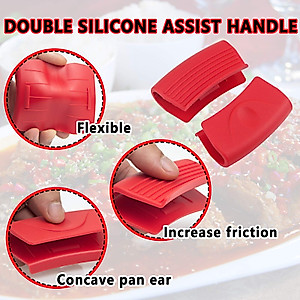 6 PCS Silicone Assist Hot Handle Holder, Pot Holders Cover, Non-Slip Pot Holder Sleeve, Heat Resistant Potholder Cookware Handle for Cast Iron Skillet(Red, Orange, Black)